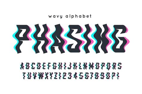 Tipografia De Tipo De Letra De Design De Alfabeto Com Falha Letras E Números Ondulados Vetor