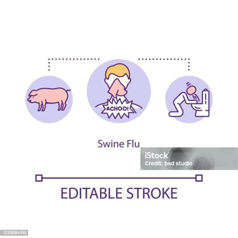 돼지 독감 개념 아이콘입니다 돼지의 전염병 인간에게 질병 전달 질병에서 구토 인플루엔자 바이러스 아이디어 얇은 라인 일러스트 벡터 절연 윤곽선 Rgb 색상 드로잉 편집