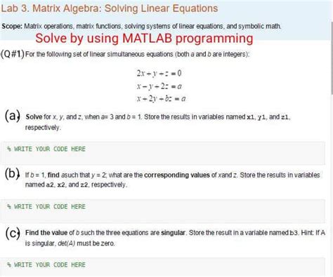 solved lab 3 matrix algebra solving linear equations