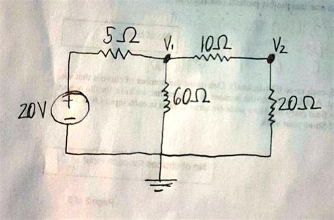 solved in the circuit shown calculate v1 and v2 using the node