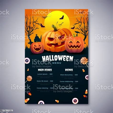 현실적인 할로윈 메뉴 템플릿 벡터 디자인 일러스트레이션 가을에 대한 스톡 벡터 아트 및 기타 이미지 가을 거미 거미줄