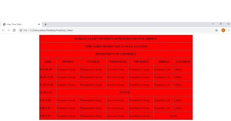 Bcom Computer Notes Practical 1 Create A Time Table Of Your Class