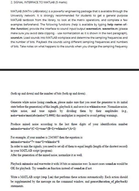 Solved SIGNAL INTERFACE TO MATLAB Marks MATLAB Chegg Com