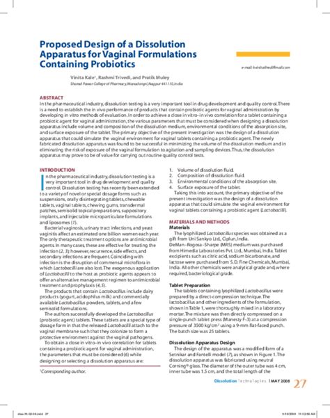 Pdf Proposed Design Of A Dissolution Apparatus For Vaginal