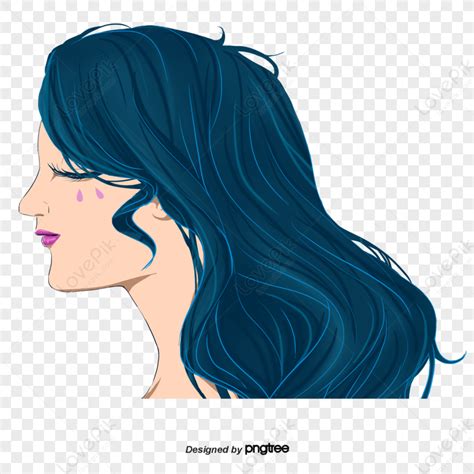 파란 긴 머리를 가진 아름 다운 일러스트 여자헤어스타일표현 Png 일러스트 무료 다운로드 Lovepik