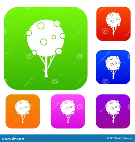 Tree With Fruits Set Collection Stock Vector Illustration Of Plant Mandarin