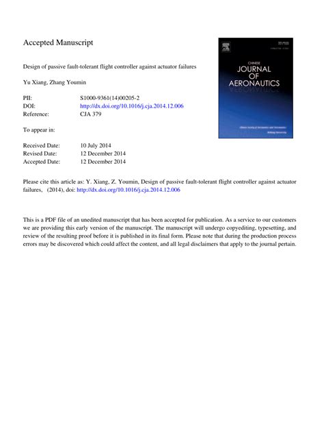 Pdf Design Of Passive Fault Tolerant Flight Controller Against