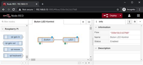 nodered uygulama 1 buton ile led in kontrolü Özgür koca