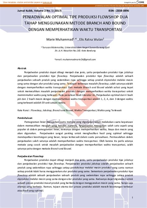 Pdf Penjadwalan Optimal Tipe Produksi Flowshop Dua Tahap Menggunakan Metode Branch And Bound