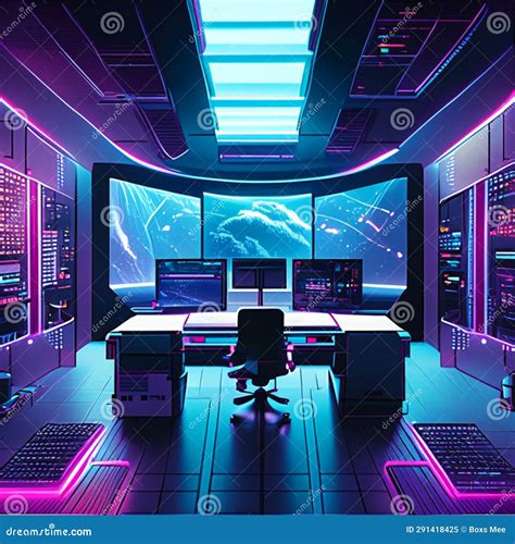 Control Room With Computer Monitors And Screens 3d Rendering Virtual Reality Generative Ai