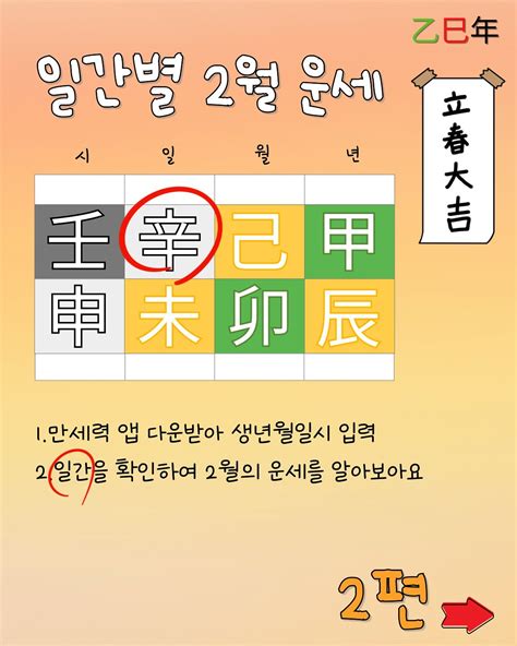 팔미효 사주상담사 인스타 사이즈 변경으로 다시 만들어본 만세력으로 나의 일간 찾는 법 이번엔 좀 더 알기 쉽게 릴스로 만들어봤어요😀 매월 업데이트되는 일간별 운세에