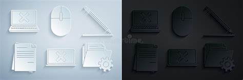 Set Laptop And Cross Mark On Screen Pencil With Eraser Line File
