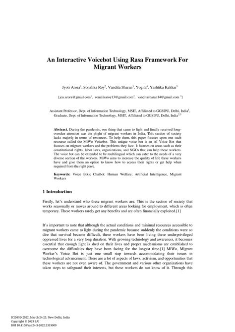 Pdf An Interactive Voicebot Using Rasa Framework For Migrant Workers