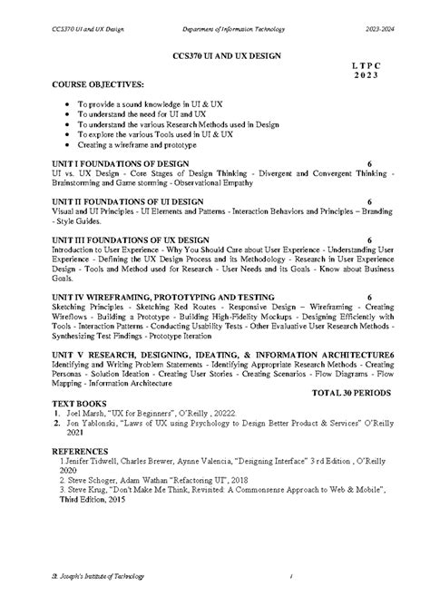 UI And UX QB Notes CCS UI AND UX DESIGN L T P C COURSE OBJECTIVES To Provide A