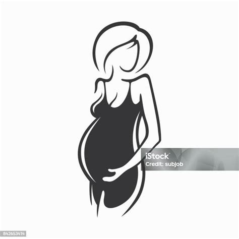 어두운 옷에 선형 아름 다운 임신한 여자를 그리기 어린이의 탄생입니다 벡터 그래픽 일러스트 디자인에 대 한 흑인과 백인 그리기