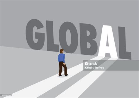 글로벌 텍스트와 함께 빛의 길을 향해 걷는 사업가 글로벌 마케팅 프로모션 또는 도전 과제의 비즈니스 개념 개념에 대한 스톡 벡터 아트 및 기타 이미지 Istock