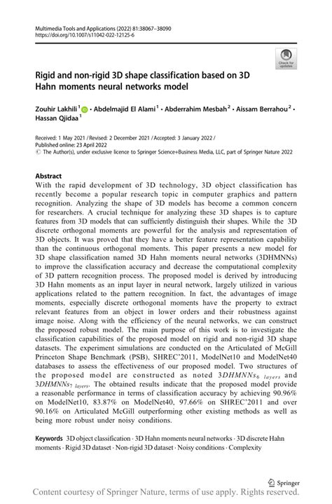 Rigid And Non Rigid 3d Shape Classification Based On 3d Hahn Moments