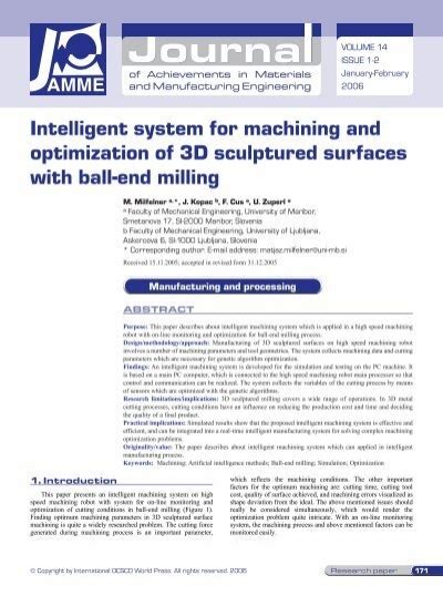 Intelligent System For Machining And Optimization Of 3d Sculptured