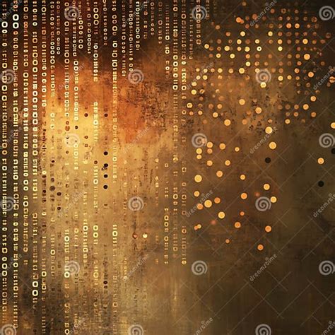 Abstract Digital Themed Background Featuring Cascading Binary Code And Glowing Circular Dots