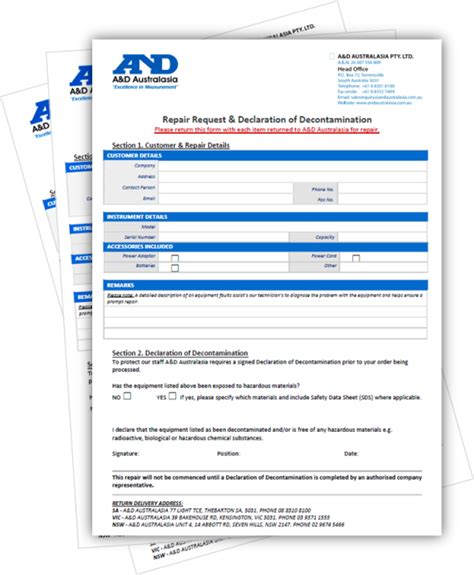 Repairs Declaration Form A And D Weighing