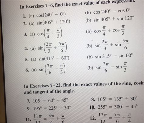 Solved In Exercises Find The Exact Value Of Each Chegg