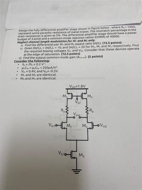Solved Design The Fully Differential Amplifier Stage Shown