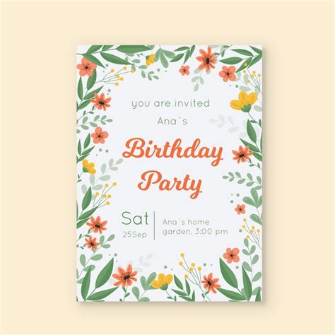 꽃 생일 초대 카드 템플릿 무료 벡터