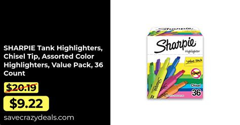 Sharpie Tank Highlighters Chisel Tip Assorted Color Highlighters Va Save Crazy Deals