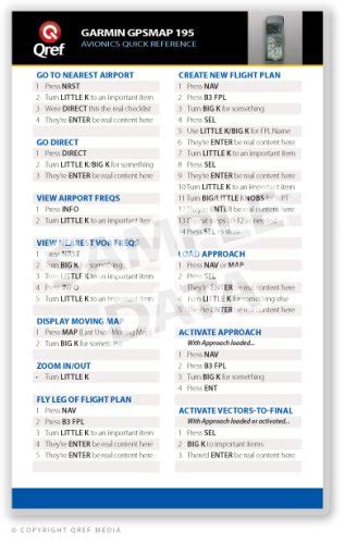 Amazon Com Garmin GPSMAP Qref Card Checklist Qref Avionics Quick Reference