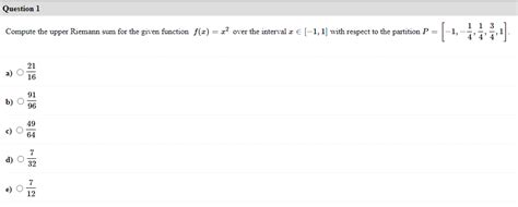 solved question 1 1 1 3 compute the upper riemann sum for