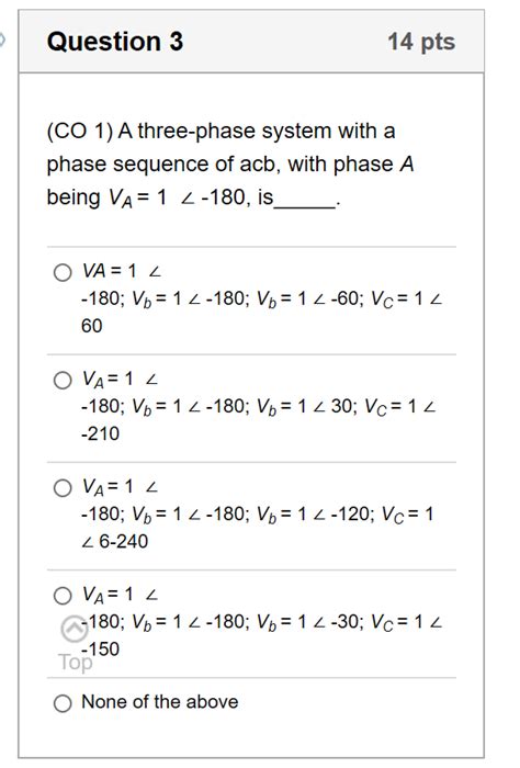 solved 14 pts question 3 co 1 a three phase system with a