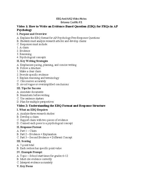 EBQ AAQ Video Notes For AP Psychology Writing Strategies Tips Studocu