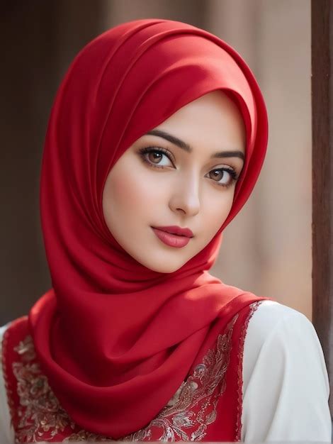 Premium Photo | A beautiful girl wears a red hijab
