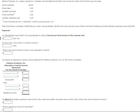 Solved F Fixed Overhead Per Unit 280 000 40 000 Units