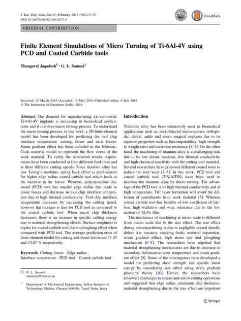 Finite Element Simulations Of Micro Turning Of Ti 6al 4v Using Pcd And Coated Carbide Tools