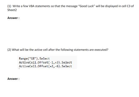 Solved Write A Few Vba Statements So That The Message Chegg