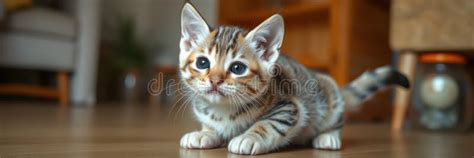 Playful Kitten Exploring A Cozy Living Room Full Of Natural Light And