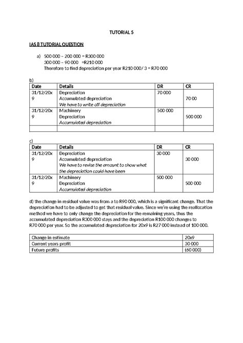 Tut 5 Tutorial Tutorial 5 Ias 8 Tutorial Question A 500 000 200 000 R300 000 300 000