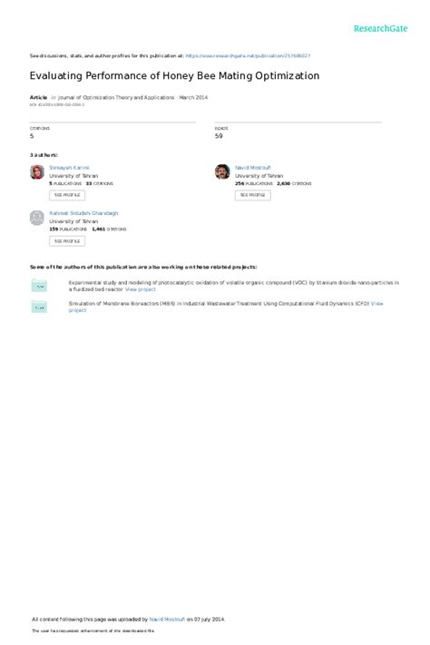 Pdf Evaluating Performance Of Honey Bee Mating Optimization