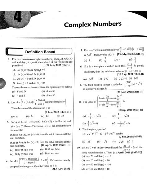 Jeemainsandadvancepyq5yearstopicmathematicscomplexnumber Pdf