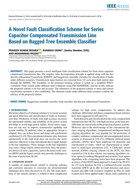 Pdf A Novel Fault Classification Scheme For Series Capacitor Compensated Transmission Line