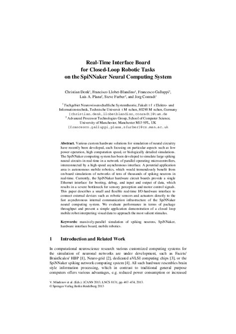 Pdf Real Time Interface Board For Closed Loop Robotic Tasks On The Spinnaker Neural Computing
