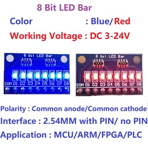 3 3v 5v 8 Bit Blue Red Common Anode Cathode Led Indicator Module Diy Kit For Arduino Nano Uno