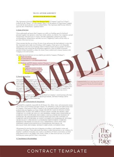 Travel Advisor Contract Template Download And Customize The Legal