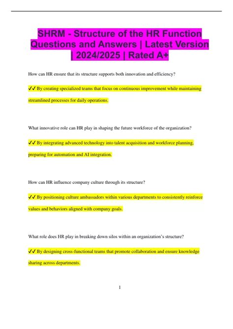 SHRM Structure Of The HR Function Questions And Answers Latest Version Rated