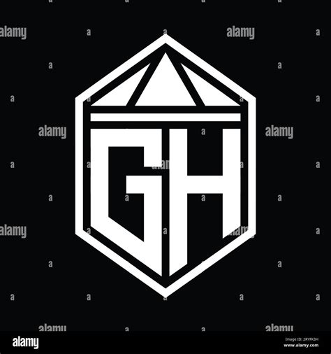 Gh Letter Logo Monogram Simple Hexagon Shield Shape With Triangle Crown Isolated Style Design