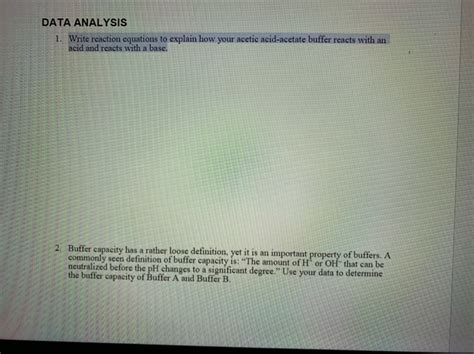 Solved Data Tablet Buffer A Buffer B Mass Of Nac2h3o2 Used
