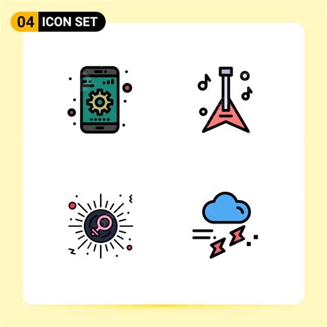 Editable Vector Line Pack Of 4 Simple Filledline Flat Colors Of Gear Colors Guitar Pack Png