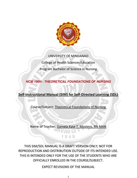 Sim Tfn Lecture Notes University Of Mindanao College Of Health Sciences Education Program