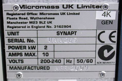 Waters Synapt Analytical Mass Spectrometer Lcms Ims Triwave 220v 50hz 3370897